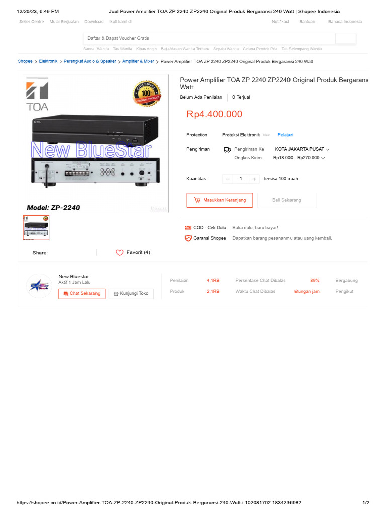 Jual Power Amplifier TOA ZP 2240 ZP2240 Original Produk Bergaransi 240 Watt - Shopee Indonesia | PDF