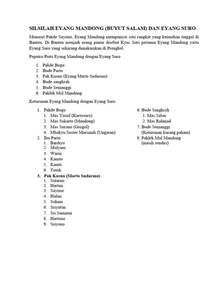 Silsilah Eyang Mandong | PDF