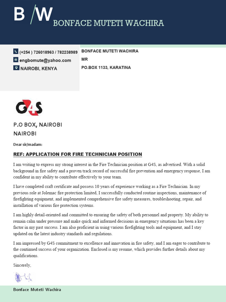 Application Letter, Fire Technician | PDF