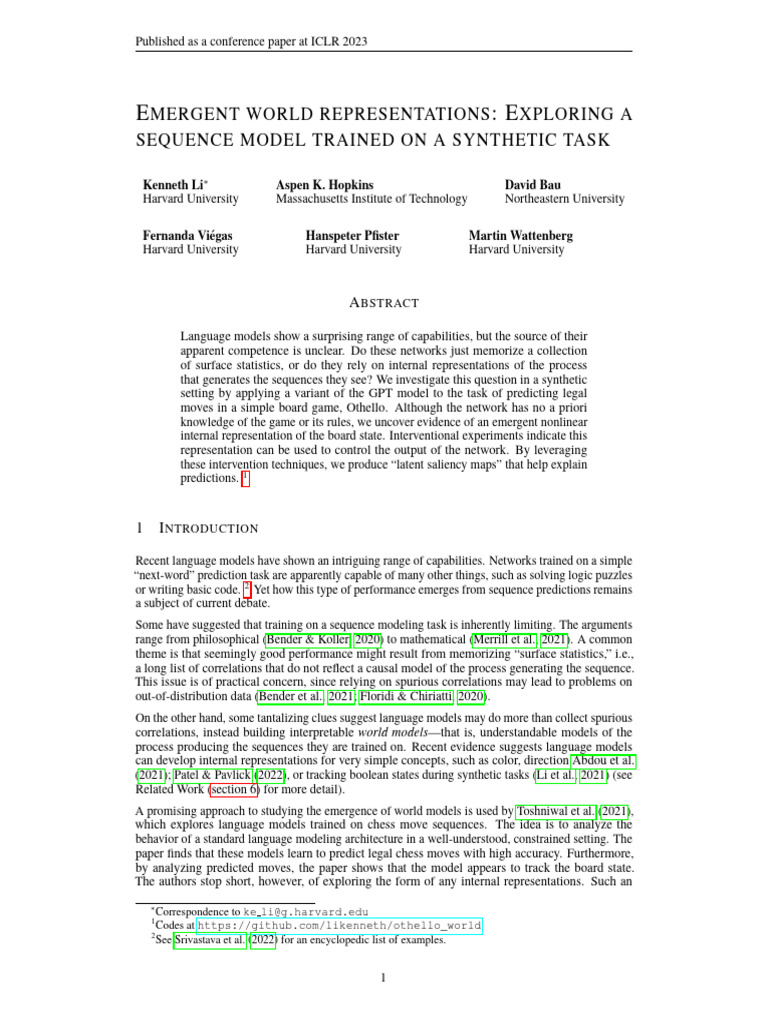 Emergent World Representations Exploring A Sequence Model Trained On