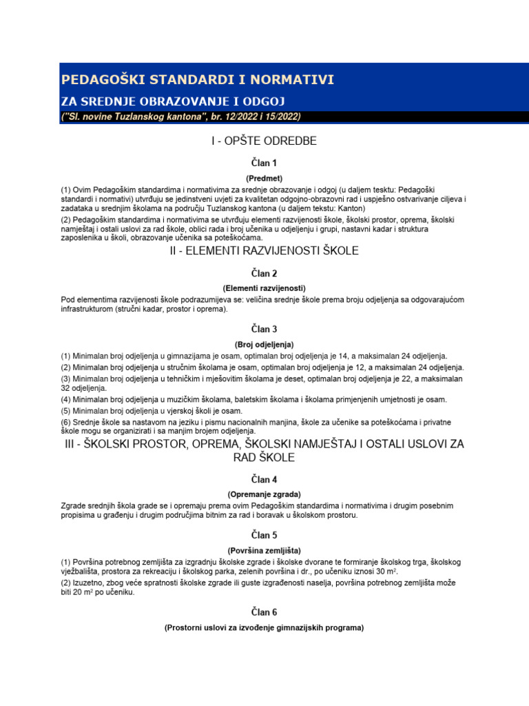 Pedagoški Standardi I Normativi 2023 | PDF