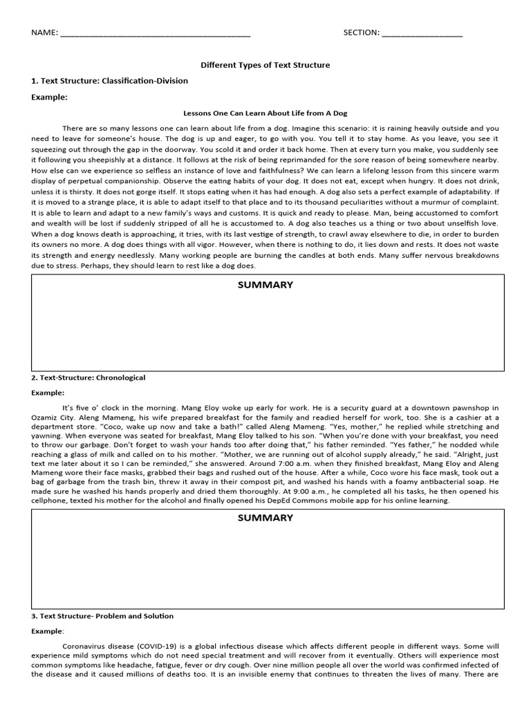 Summarizing A Text Worksheet | PDF