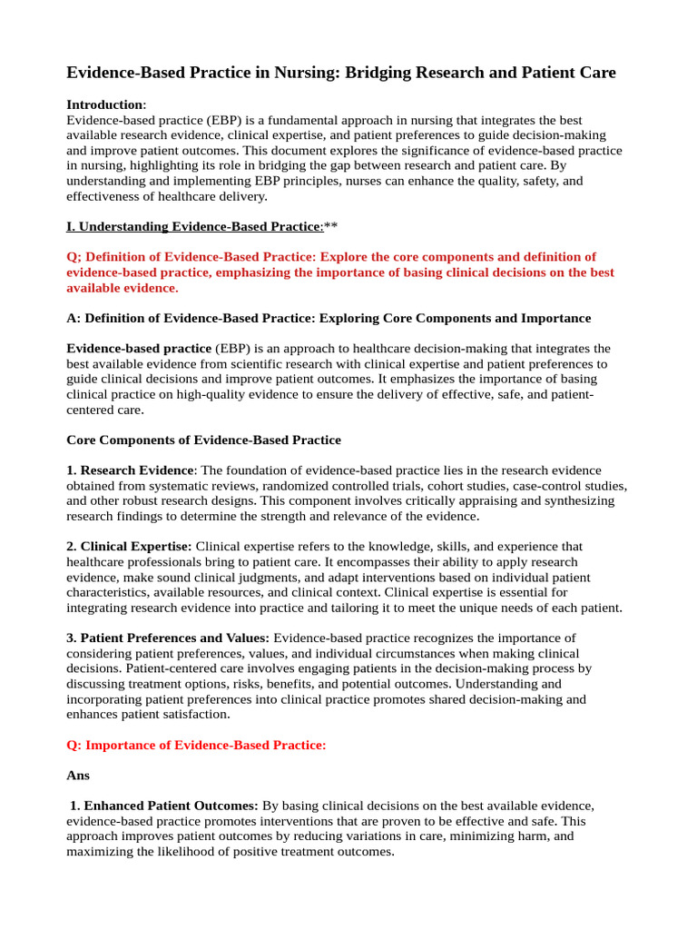 Evidence-Based Practice in Nursing: Bridging Research and Patient Care | PDF