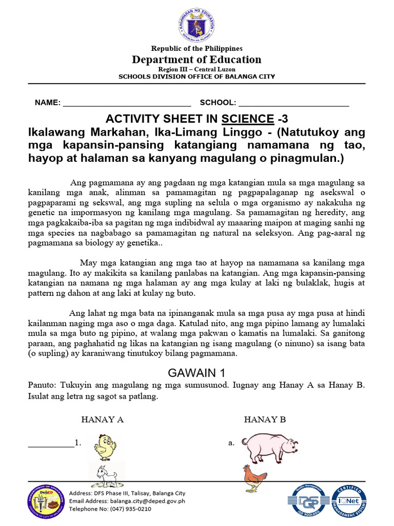 Activity-Sheets-in-Science-3-2nd-Quarter-Week-5-S3LT-IIg-h13 | PDF