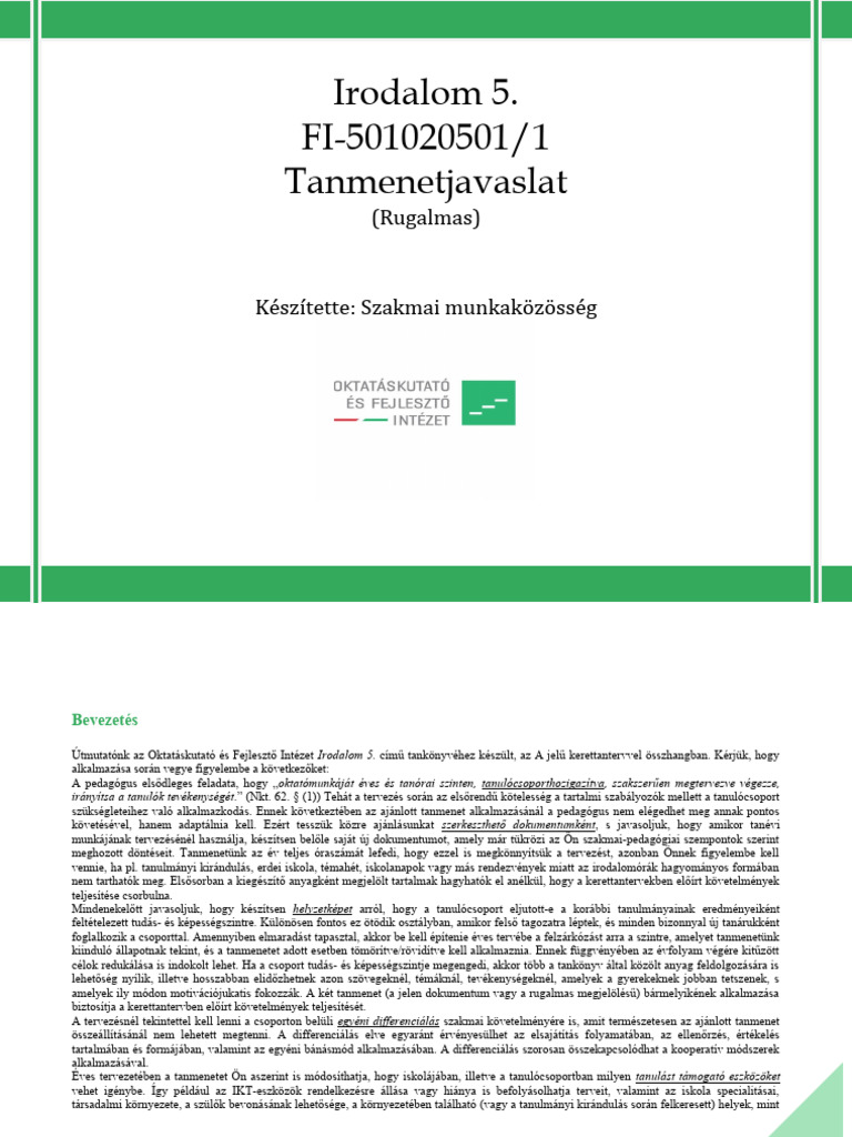 5.osztály Irodalom | PDF
