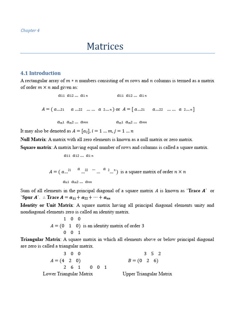 Matrices - Notes | PDF