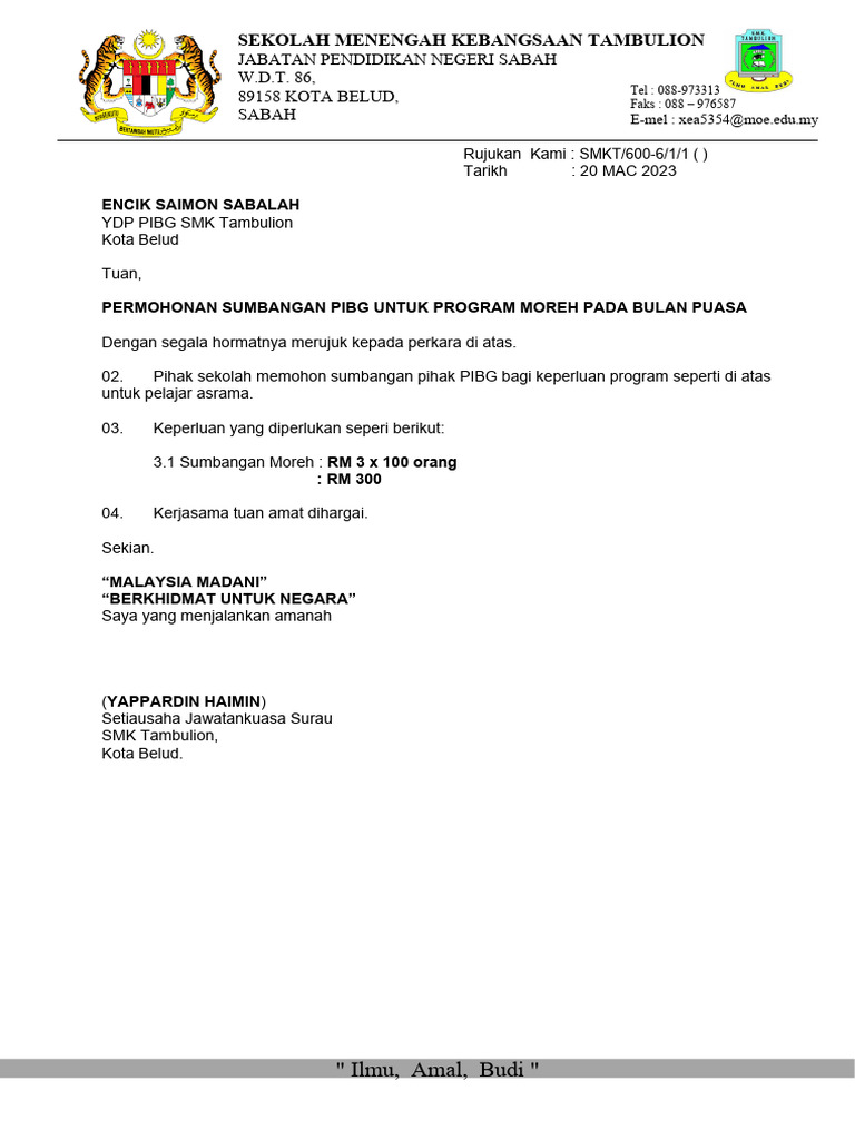 Sumbangan Program Moreh 2023 | PDF