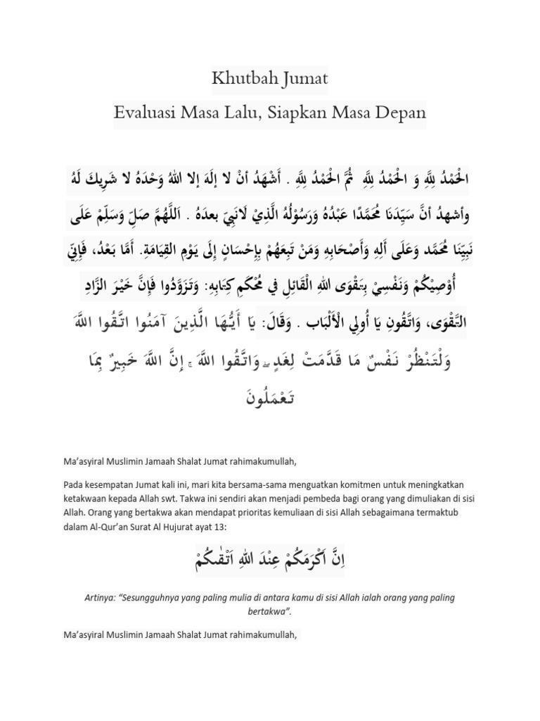 Khutbah Jumat Evaluasi Siapkan Masa Depan | PDF