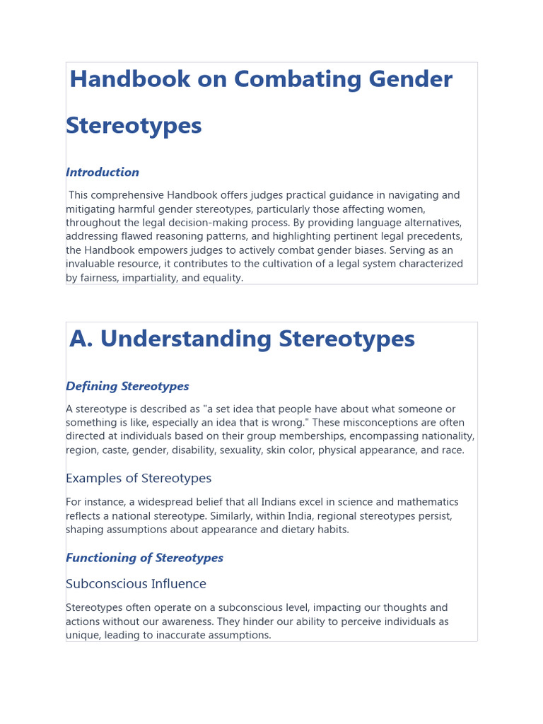 Handbook on Combating Gender Stereotypes | PDF