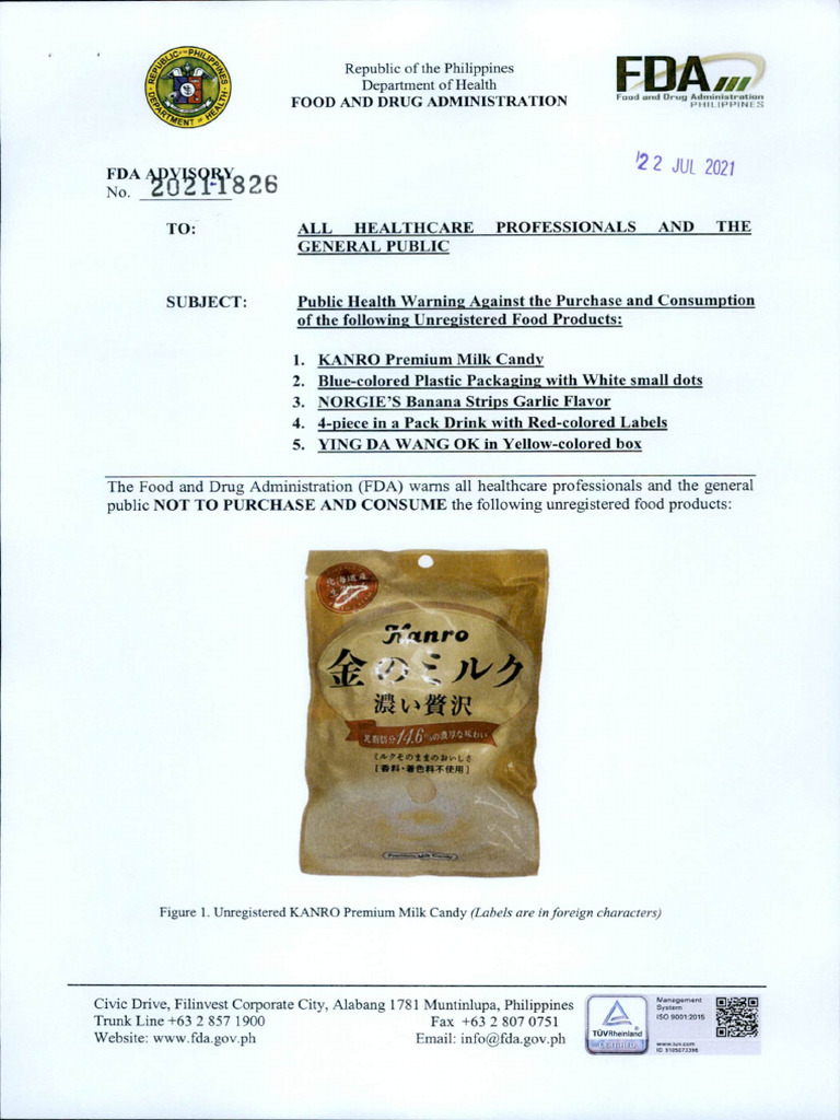 FDA Advisory No.2021 1826 | PDF