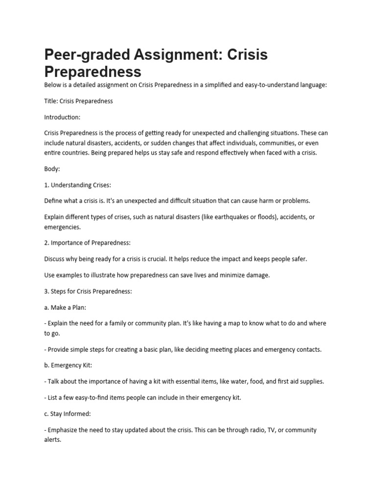 Peer-Graded Assignment Crisis Preparedness | PDF | Politics | Social Science