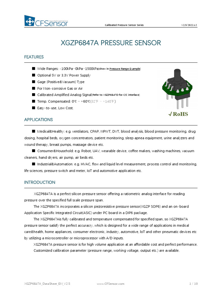 XGZP6847A Pressure Sensor V2.5 2 | PDF