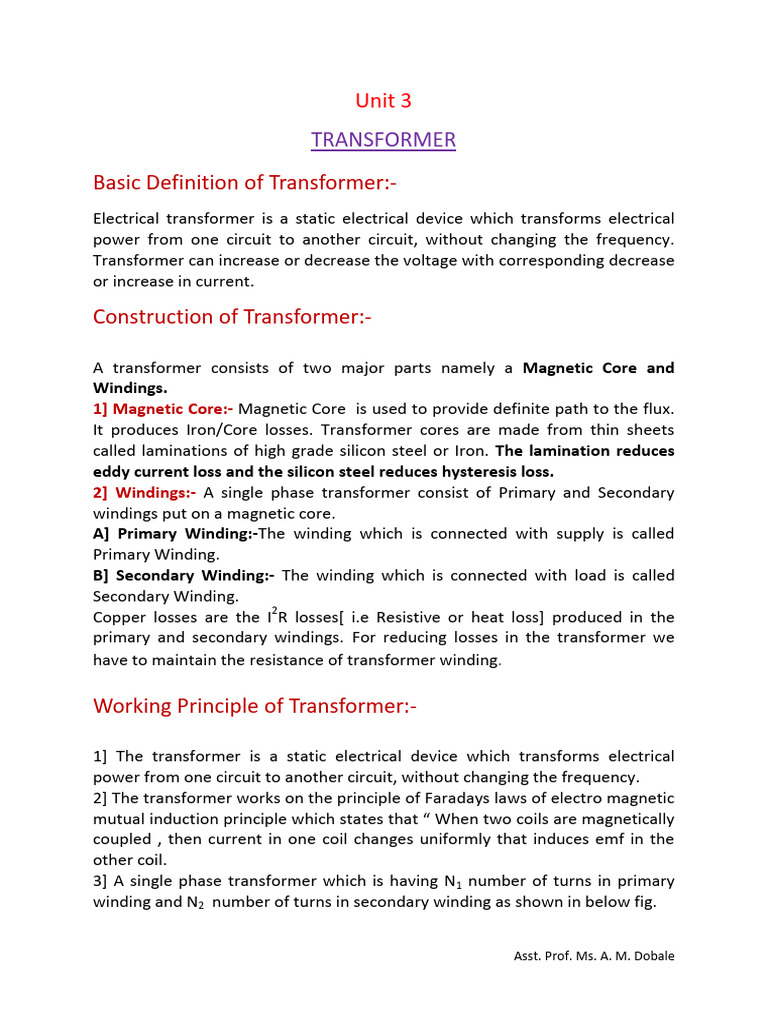 Unit 3 Basic Transformer Notes | PDF