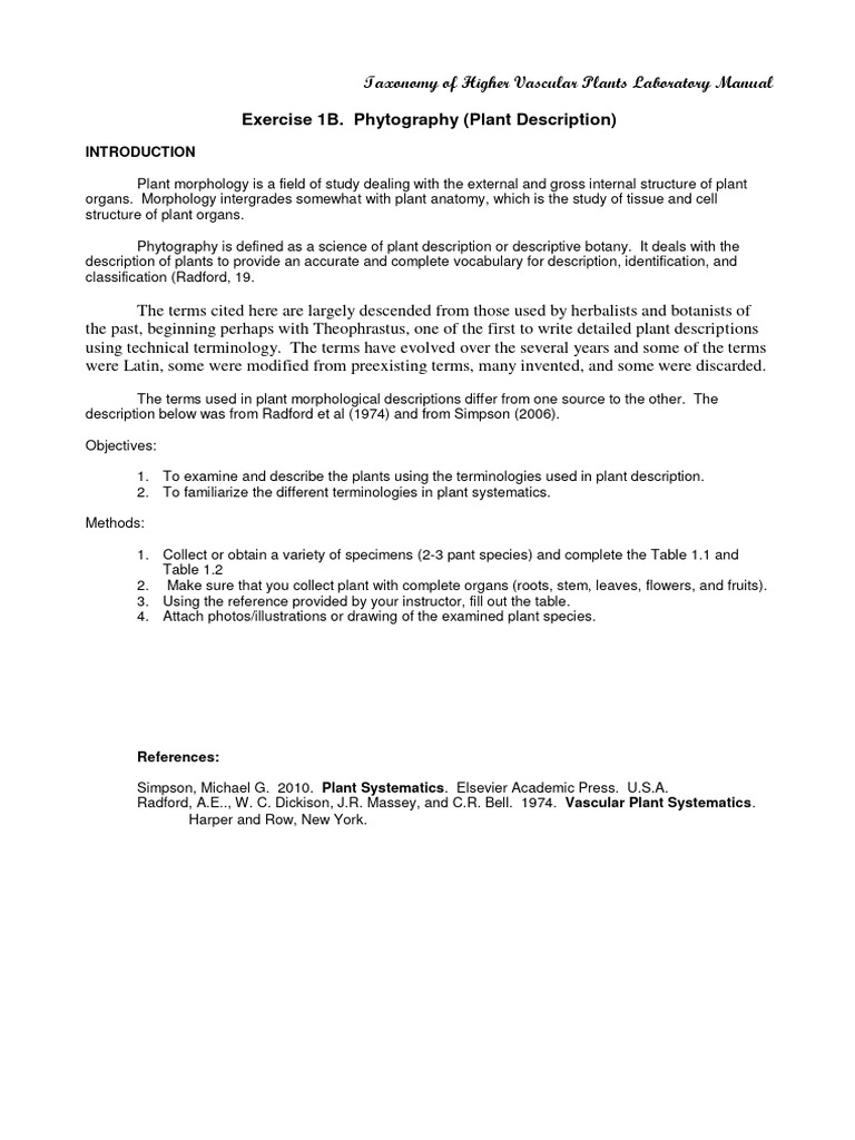 Exercise 1B Phytography | PDF