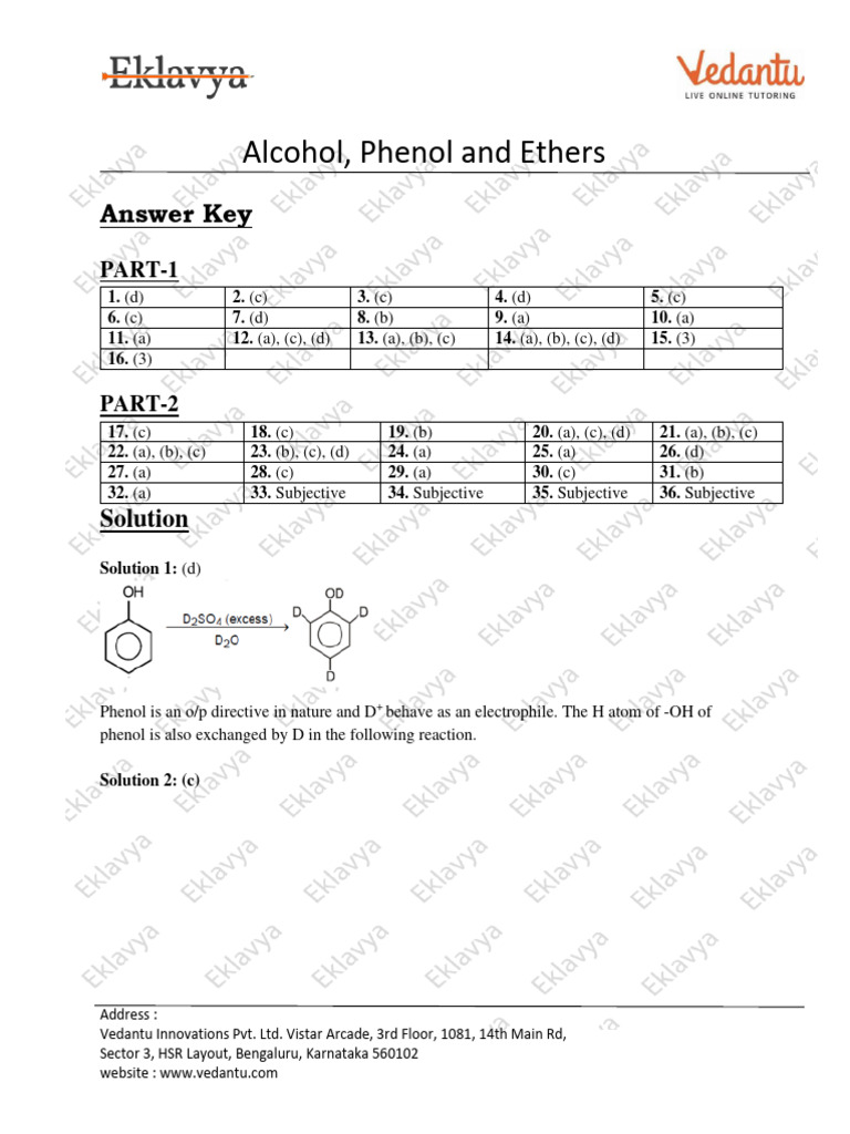 @PW - LECTURES - 01 Alcohol, Phenol and Ether - Solution | PDF