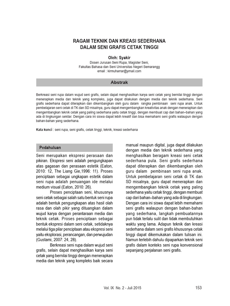 Ragam Teknik Dan Kreasi Sederhana Dalam Seni Grafis Cetak Tinggi Pdf
