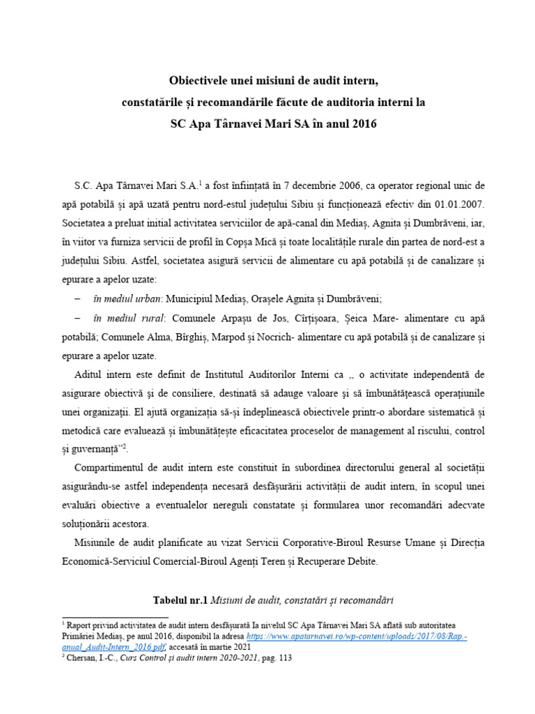 Obiectivele Unei Misiuni de Audit Intern | PDF