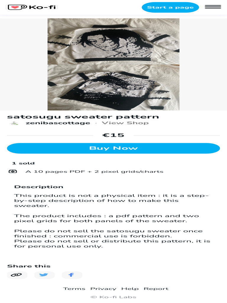 Satosugu Sweater Pattern - Zenibascottage's Ko-Fi Shop - Ko-Fi Where Creators Get Support From ...