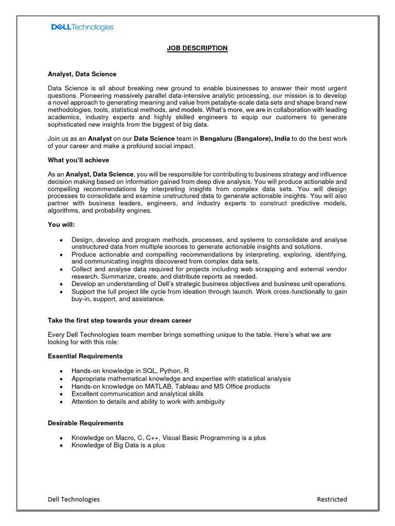 Job Description - Analyst, Data Science | PDF | Data Science ...