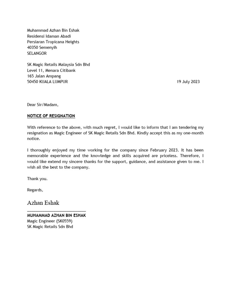 Notice of Resignation | PDF