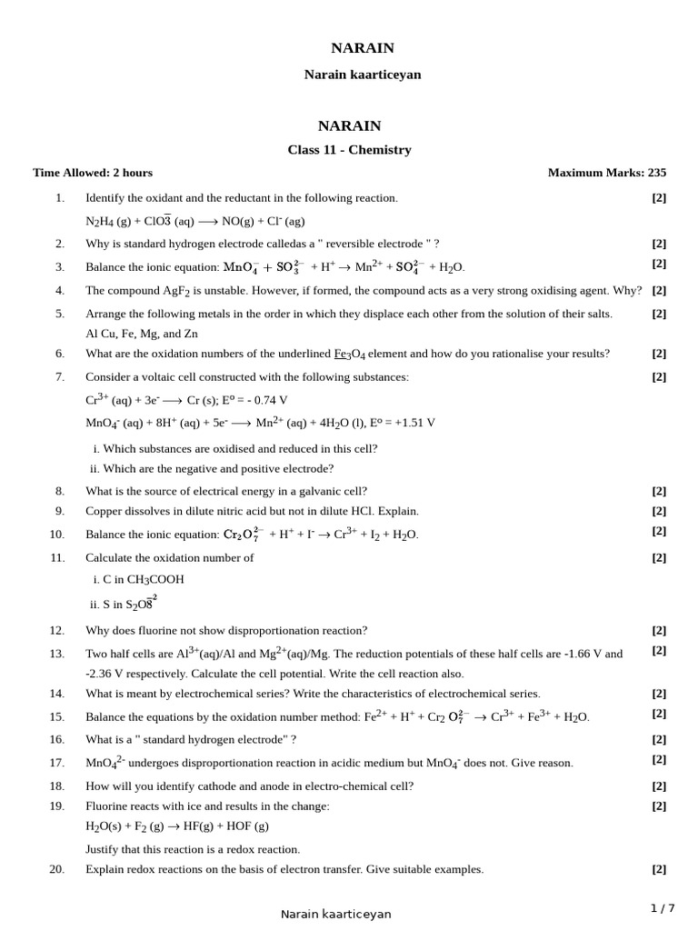 Redox Reaction Pdf