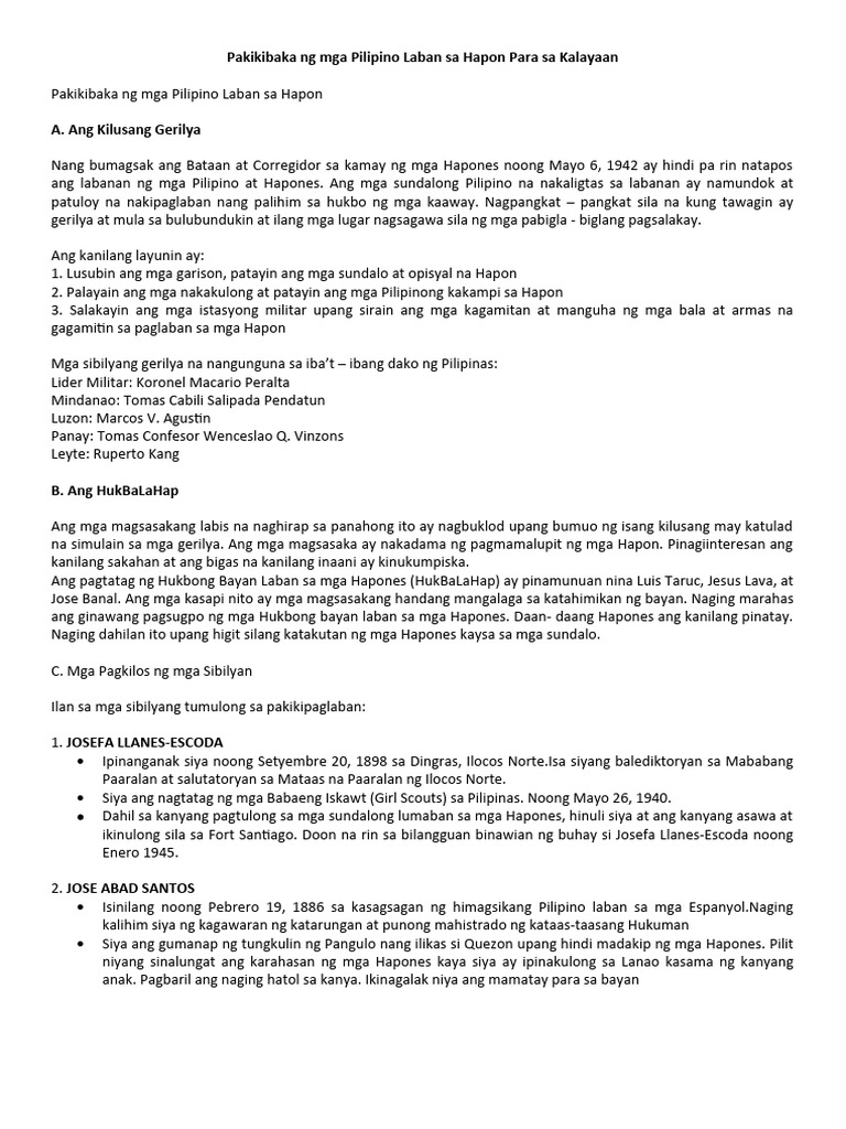 Pakikibaka NG Mga Pilipino Laban Sa Hapon para Sa Kalayaan | PDF