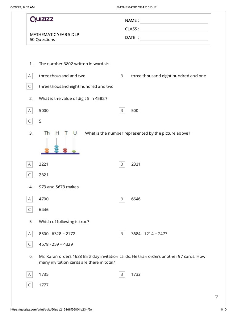 Year 5 DLP Mathematics Exam Paper | PDF