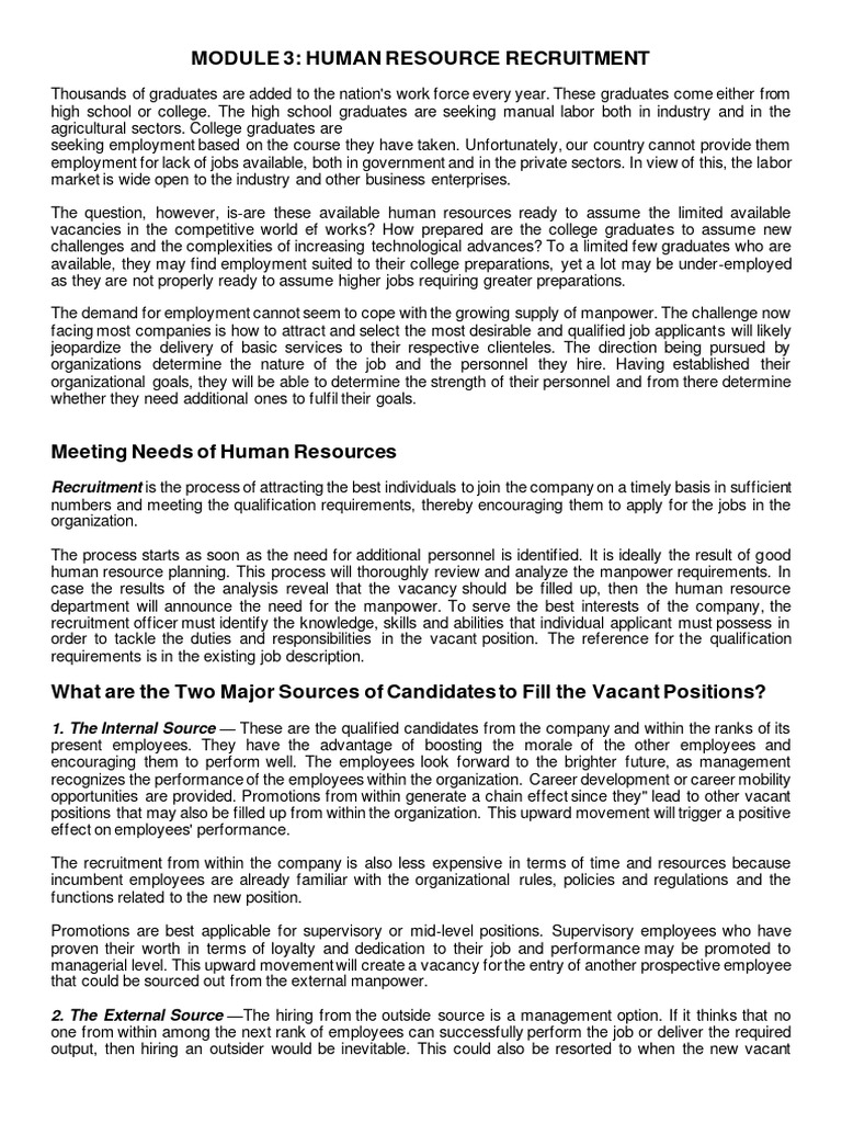 Module 3 - Human Resource Recruitment | PDF