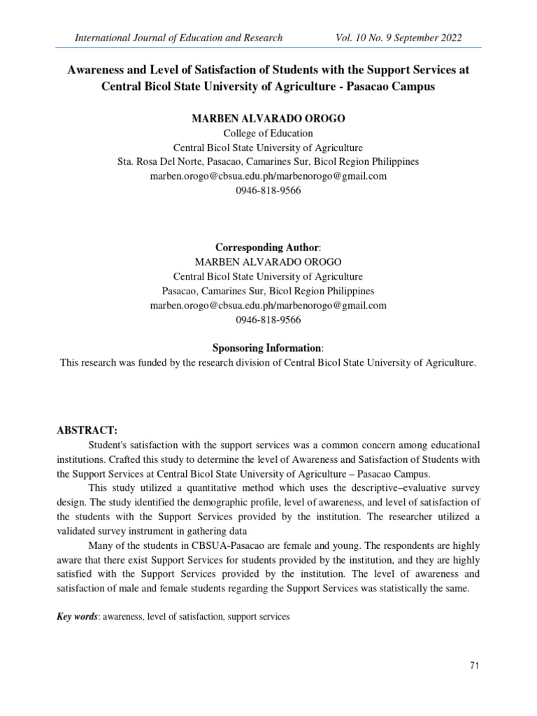 Student Satisfaction at CBSUA-Pasacao | PDF