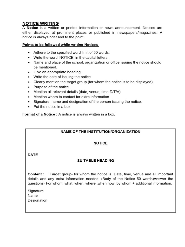Notice Writing | PDF