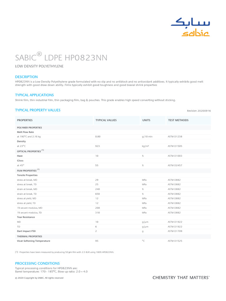 SABIC® LDPE - HP0823NN - Global - Technical - Data - Sheet | PDF