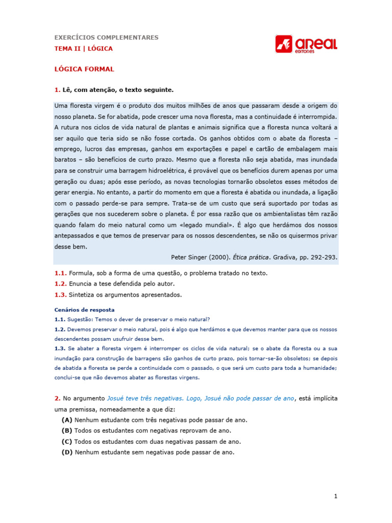 Ae pf1021 Exercicios Complementares Tema2 | PDF | Argumento | Lógica matemática