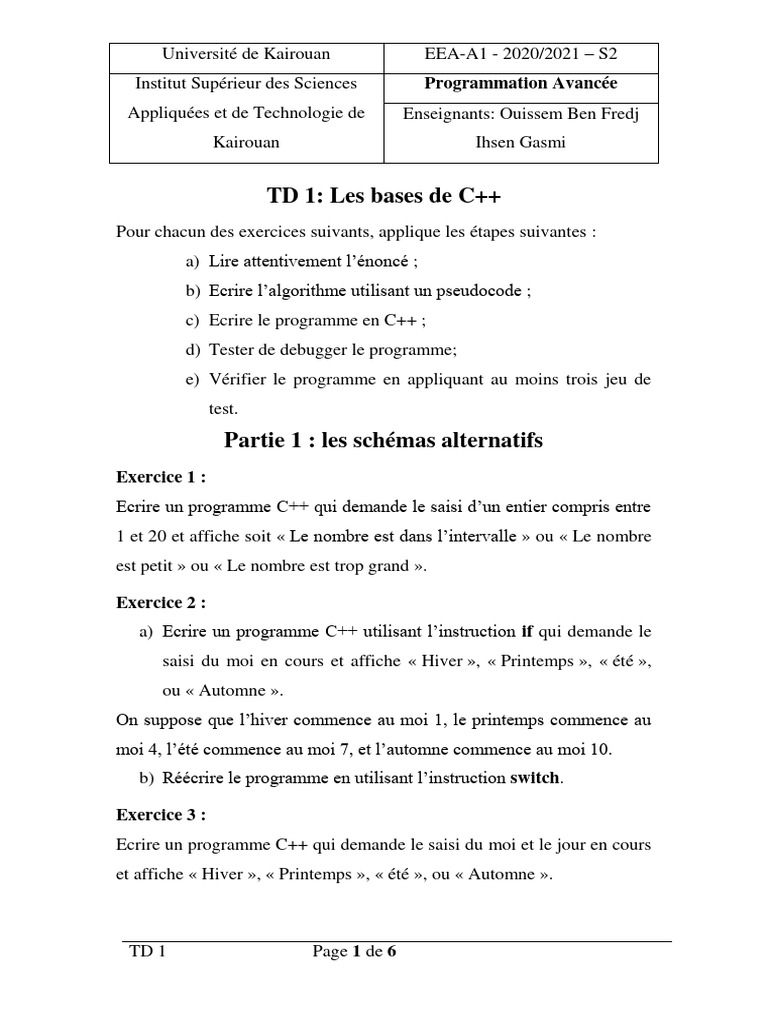 TD01 If Boucles Fonctions | PDF