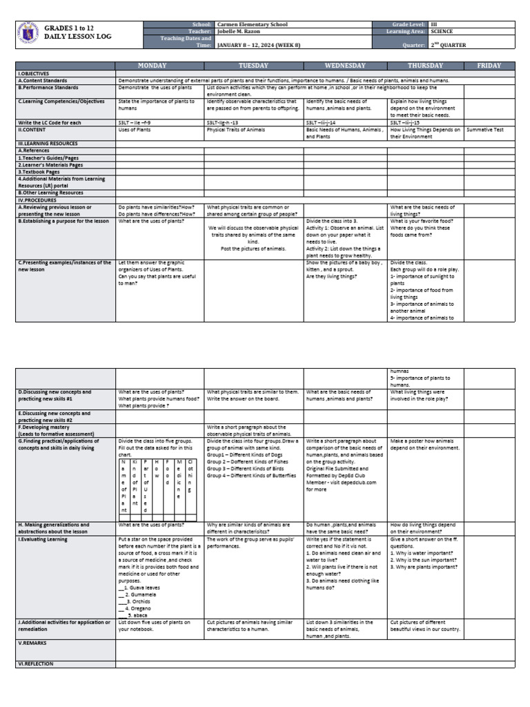 Grade 3 Science Lesson Plan | PDF