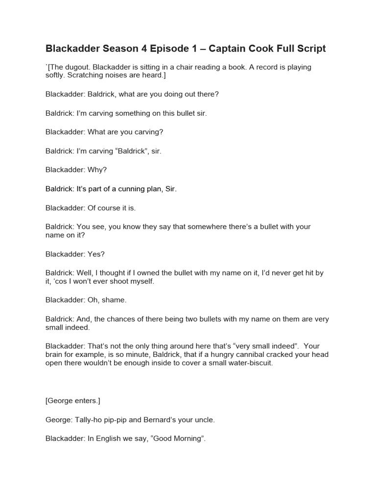 Blackadder Season 4 Episode 1 Script | PDF