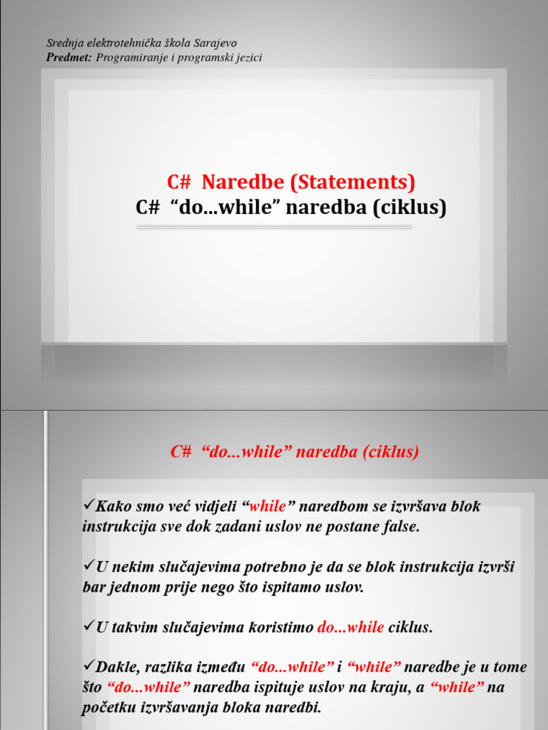 C# - Naredbe (Statements) - Do While Naredba | PDF