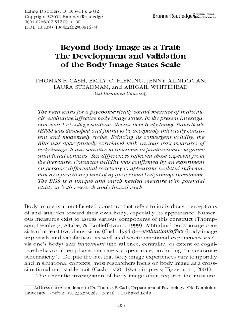 Beyond Body Image As A Trait The Development and V | PDF