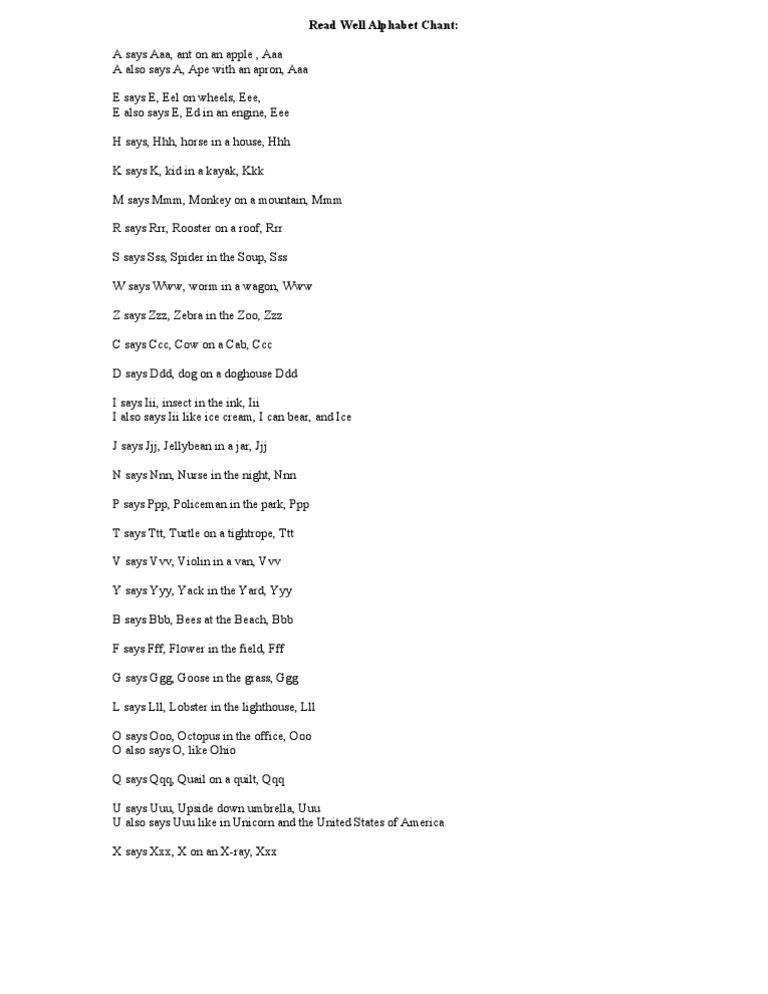 Read Well Alphabet Chants | PDF | Nature