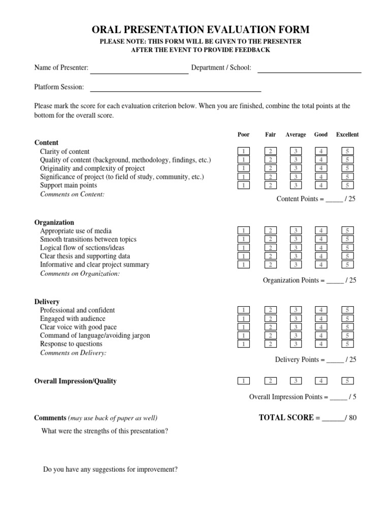 Oral Presentation Evaluation Form | PDF