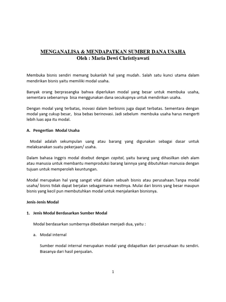 Cara Menganalisa Mendapatkan Sumber Dana Usaha | PDF