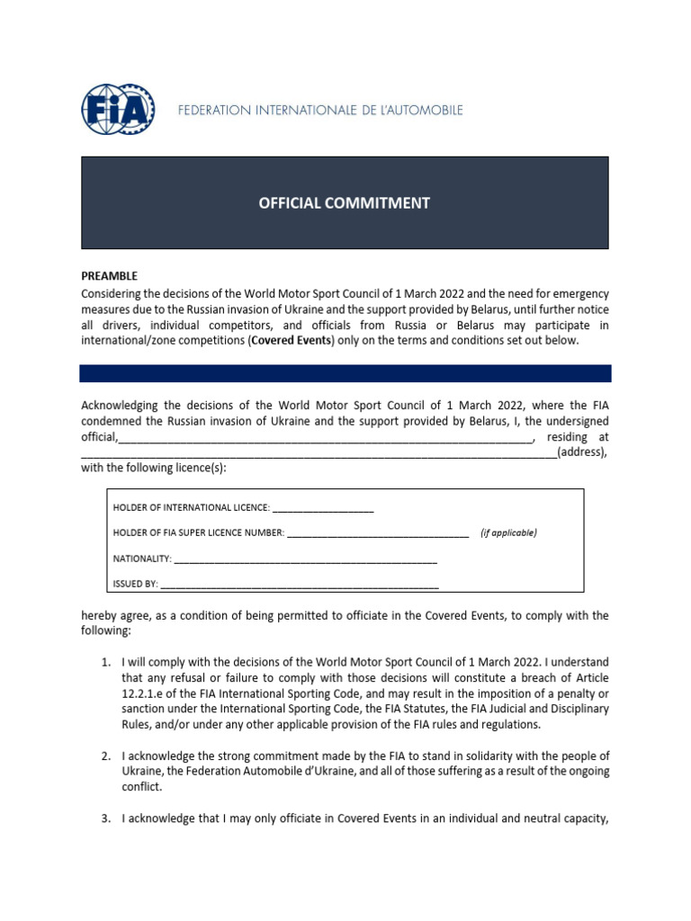 Official Commitment Form - 0 | PDF