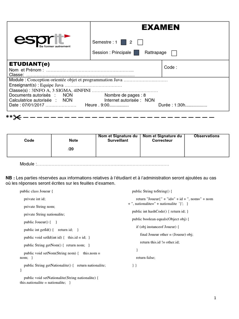 Examen Java 2017 Corrigé | PDF