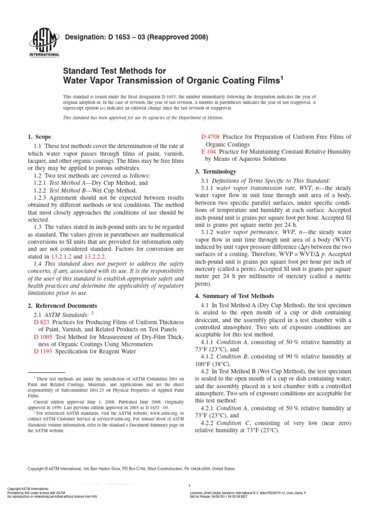 Astm D1653 | PDF
