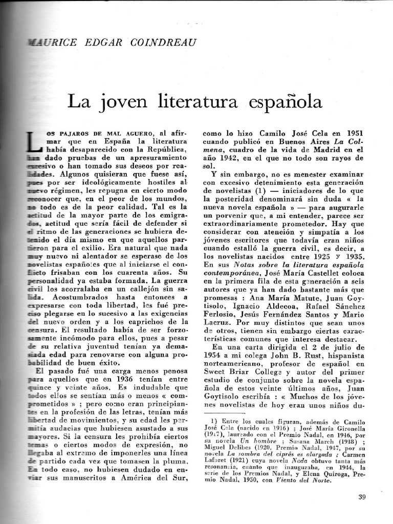 La Joven Literatura Espanola 1957 | PDF