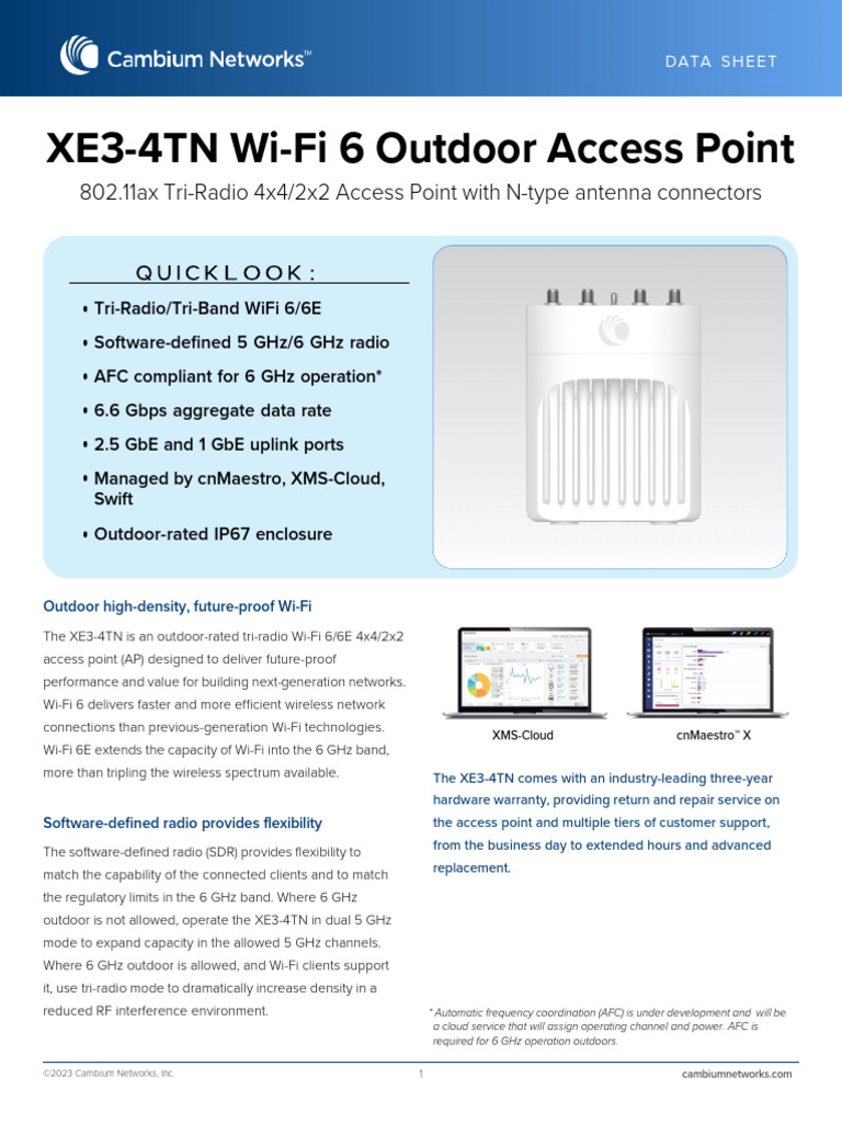Cambium Networks Data Sheet WiFi-6 XE3-4TN AP | PDF | Ieee 802.11 | Wi Fi