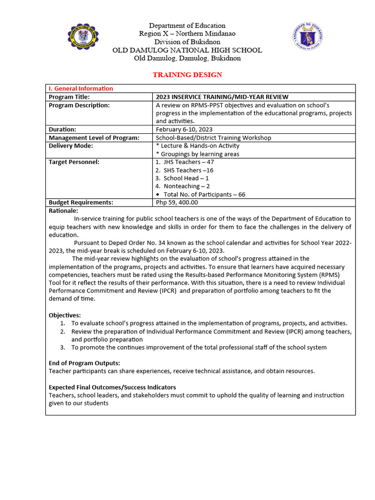 TRAINING DESIGN INSET 2023 | PDF