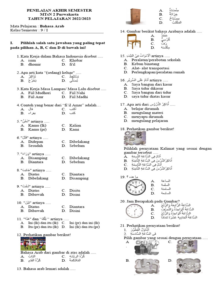 PAS BAHASA ARAB KELAS IX MTSN 02 PWK BAHASA ARAB | PDF
