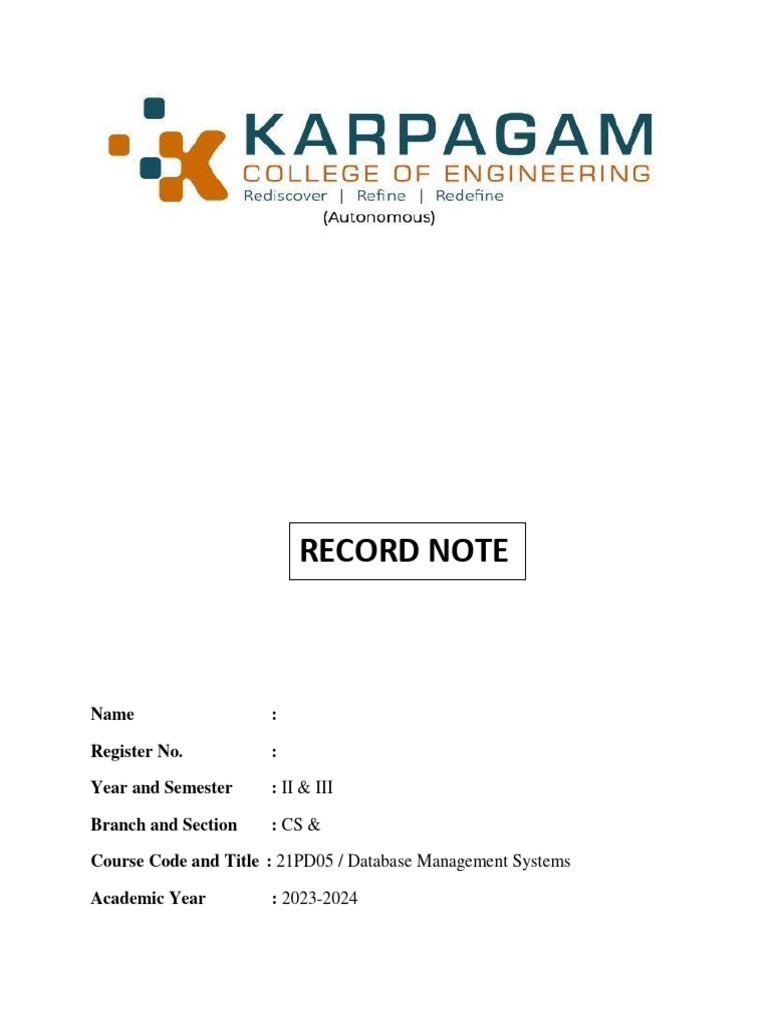 DBMS Front Page | PDF