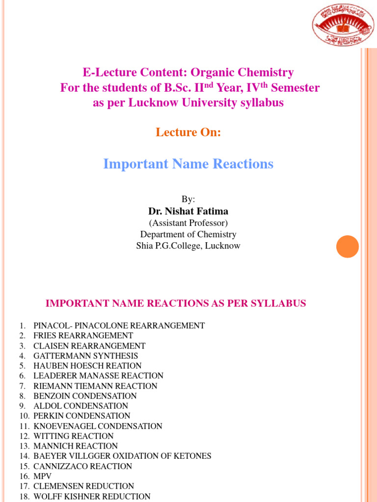 Important Name Reactions | PDF