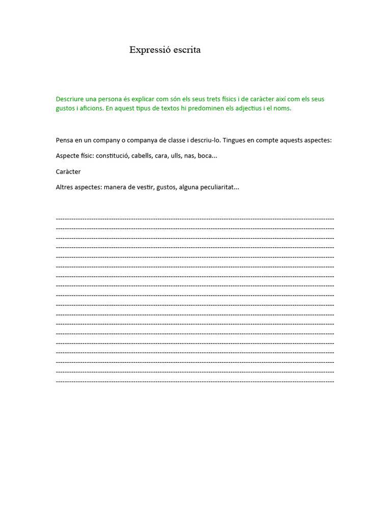 Expressió Escrita Cap A 1r Eso | PDF